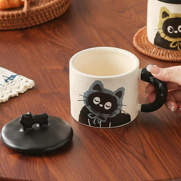 360ml Kawaii Unique Cat Ceramic Tea Coffee Mug with Lid
