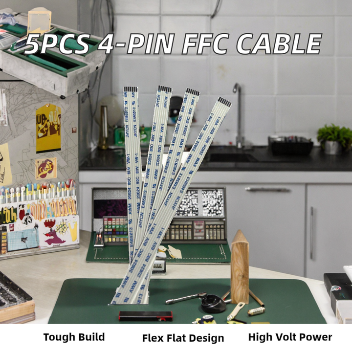 5pcs 4-Pin Flexible Flat Cable (FFC) Ribbon 1mm Pitch 300mm AWM 20624 80C 60V VW-1 Electronic ...