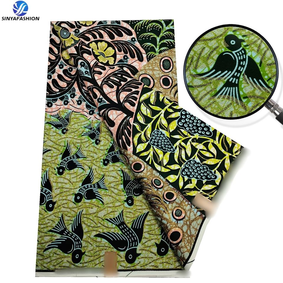 Sinya 100% Cotton Grand Gold Dobby African Wax Prints Fabric 6 Yards ...