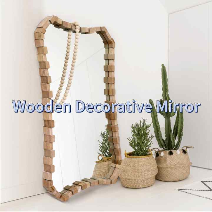 Modern Curved Decorative Wood Column Structure Mirror Hanging Gold ...