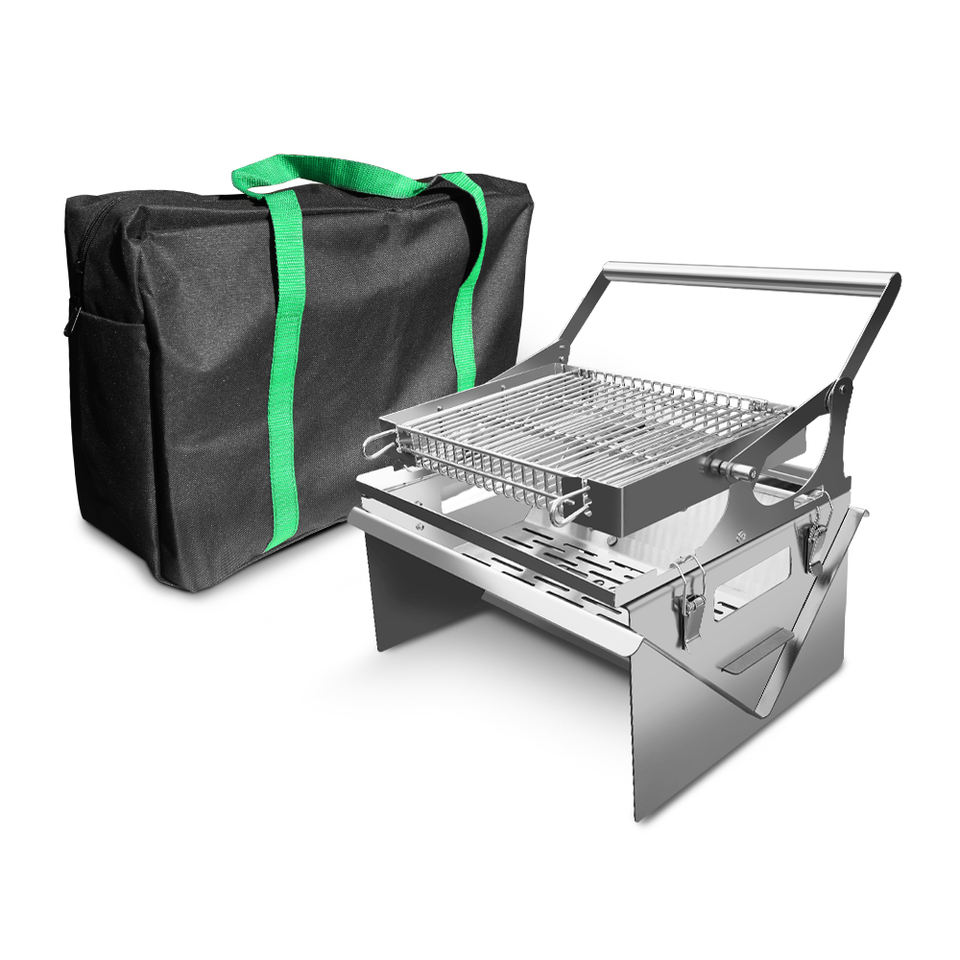 360° Rotating Outdoor Garden Metal BBQ Grill - Stainless Steel