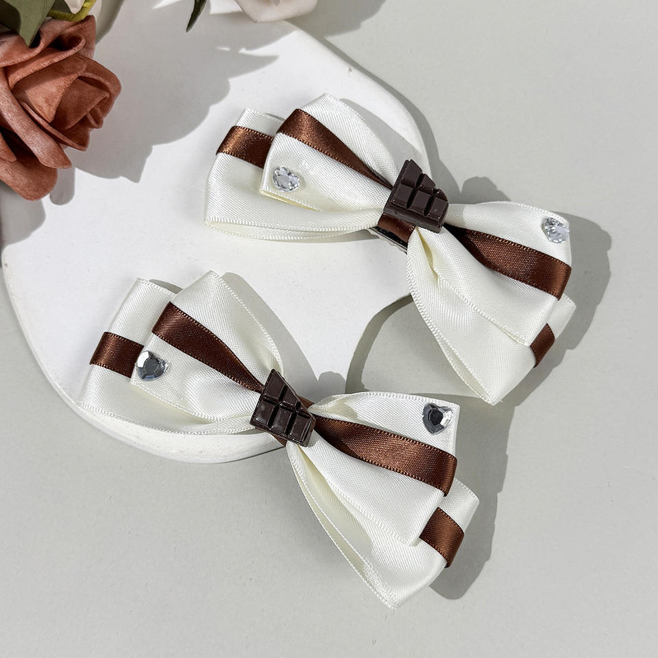Lolita Style Crystal Handmade Chocolate Heart Bow Hair Clip Women ...
