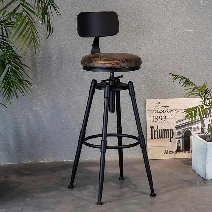 Luxury Industrial Design Rotating Bar Stools - Solid Wood & Iron