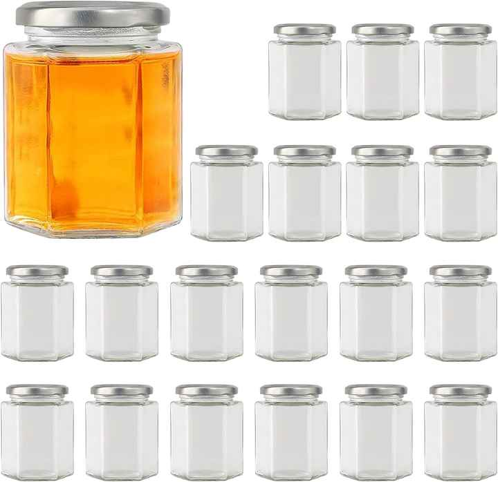 Stock 45ml-730ml Glass Hexagonal Shape Clear Honey Storage Bottle Empty Jam Jar with Lid ...
