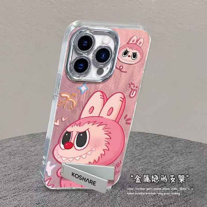 New Cartoon Big Head Pink Labubu Feather Yarn Phone case for iPhone 16 ...
