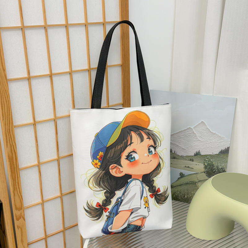Korean Style Cartoon Printed Canvas Shoulder Bag Large Capacity Casual ...