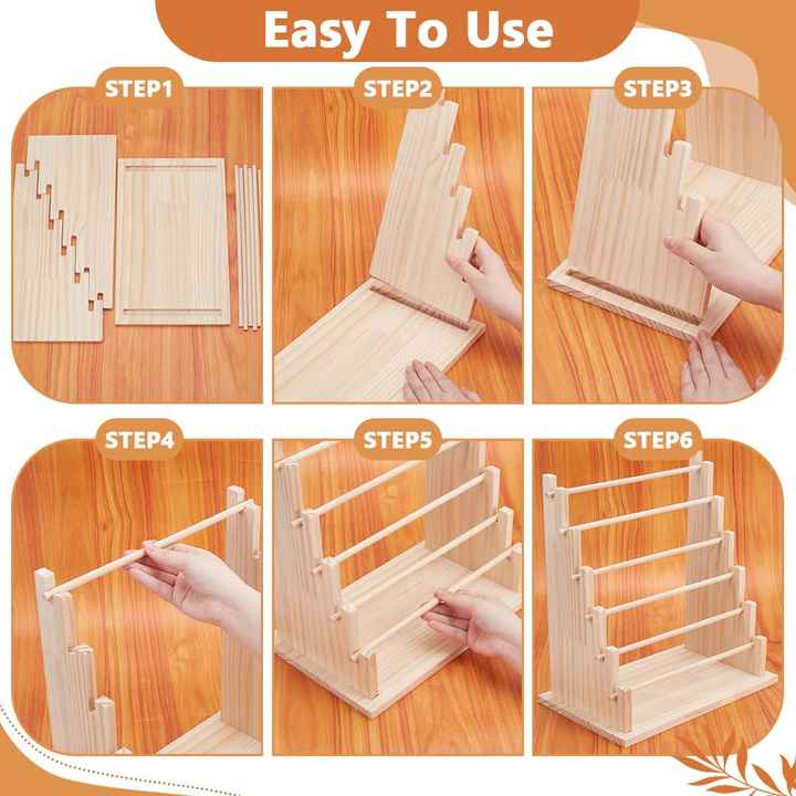 Wooden Ribbon Display Stand 6-Tier Easy Assembly Wire Spool Rack Sewing ...