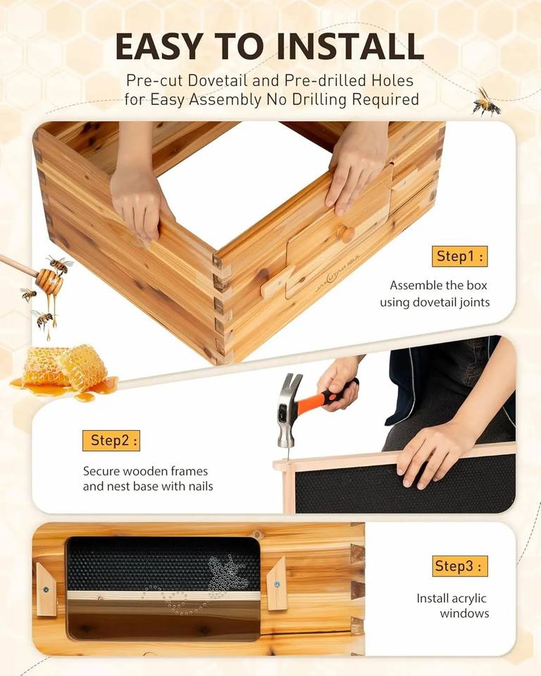 OEM/ODM Customizable Pine Wood Beehive for Bee Farms,with 10 Frames and ...