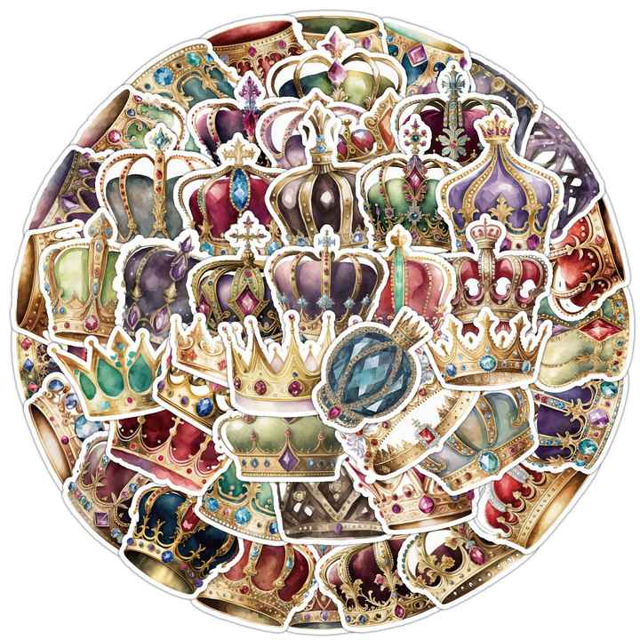 50pcs Rhinestone Pearls Princess Tiiara Gold Imperial Crown Sticker ...