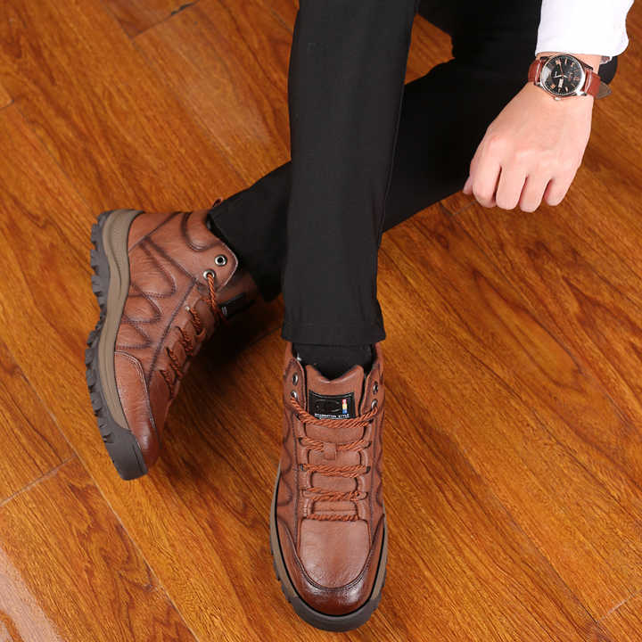 Botas de invierno de cuero para hombre, zapatos de piel de vaca y oveja| Alibaba.com