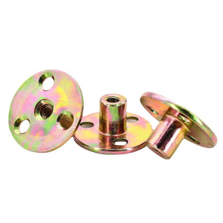 Round Plate Base T Nut with Three Brad Hole Black White Yellow Zinc ...