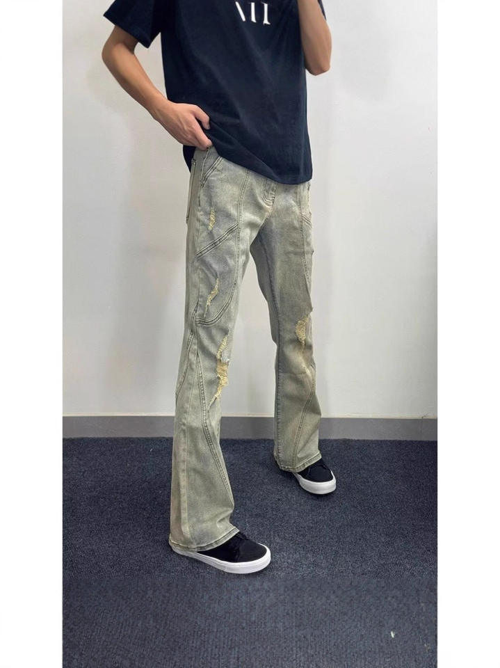 Men Plank Stitch Jeans Board Seam Detail Denim Pants Relaxed Fit Timber ...
