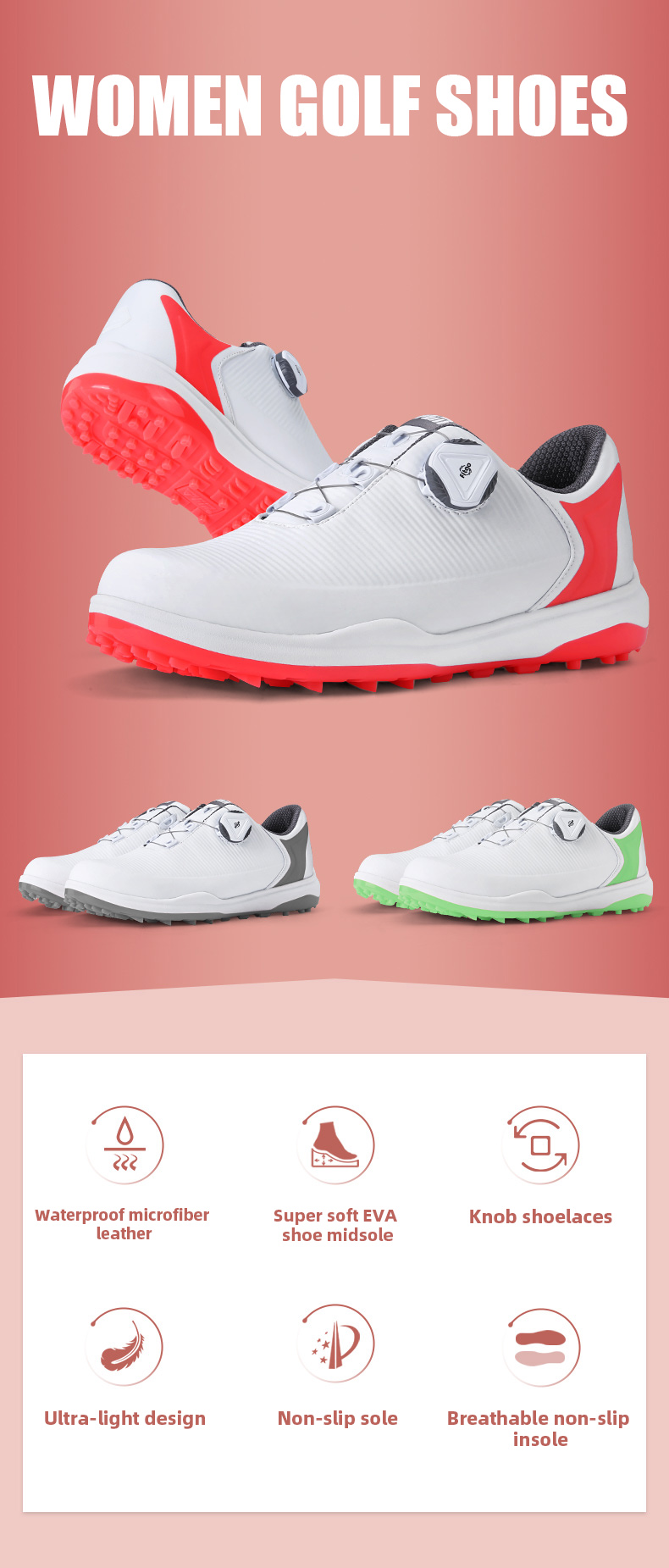 PGM XZ192 women locking non slip golf shoe waterproof lightweight golf ...