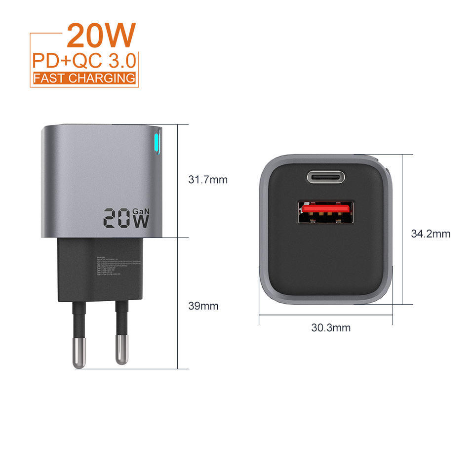 OEM PD 20W USB Type-c Adapter Fast Charging EU Plug Wall Charger Cable for iPhone Cell Phone ...