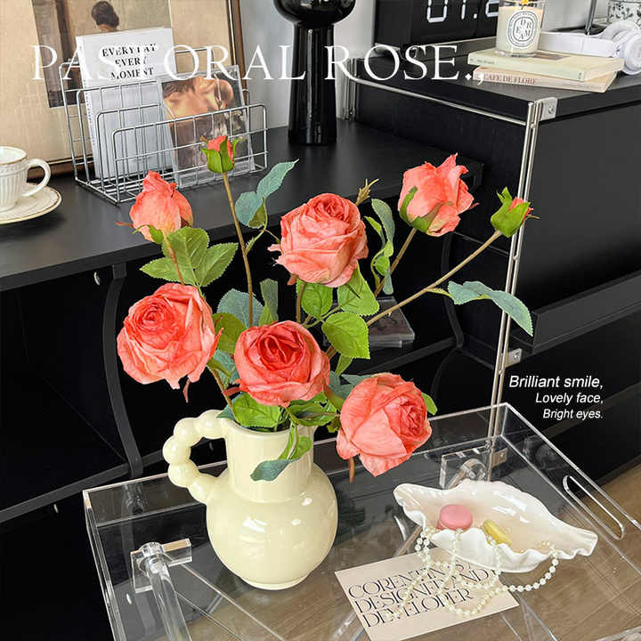 Handmade Long Branch Artificial Roasted Edge Rose Holding Flower ...