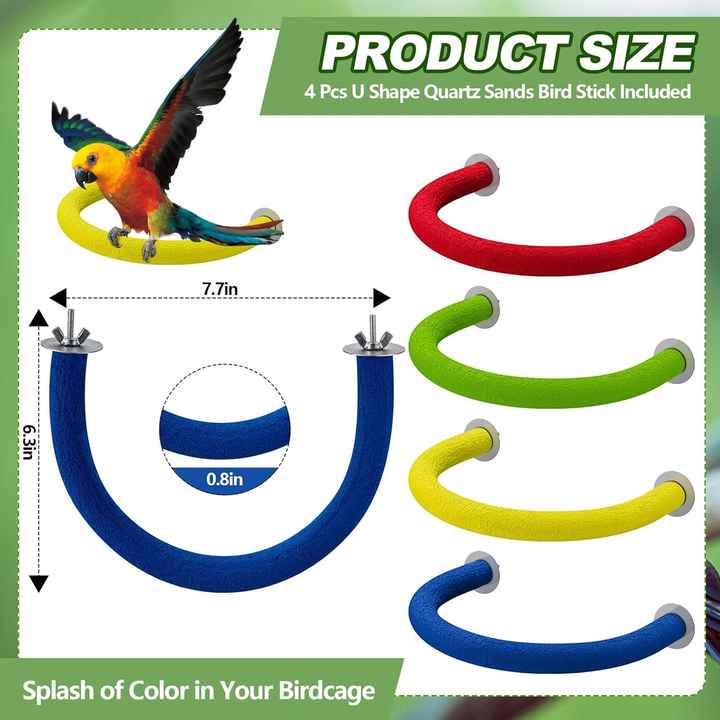 U Shape Quartz Sands Parrot Perch Rough Bird Cage Perches Bird Stick ...