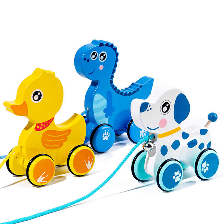 2406 Wooden Cartoon Animals Baby Learning Walk Children Drag Car Early ...