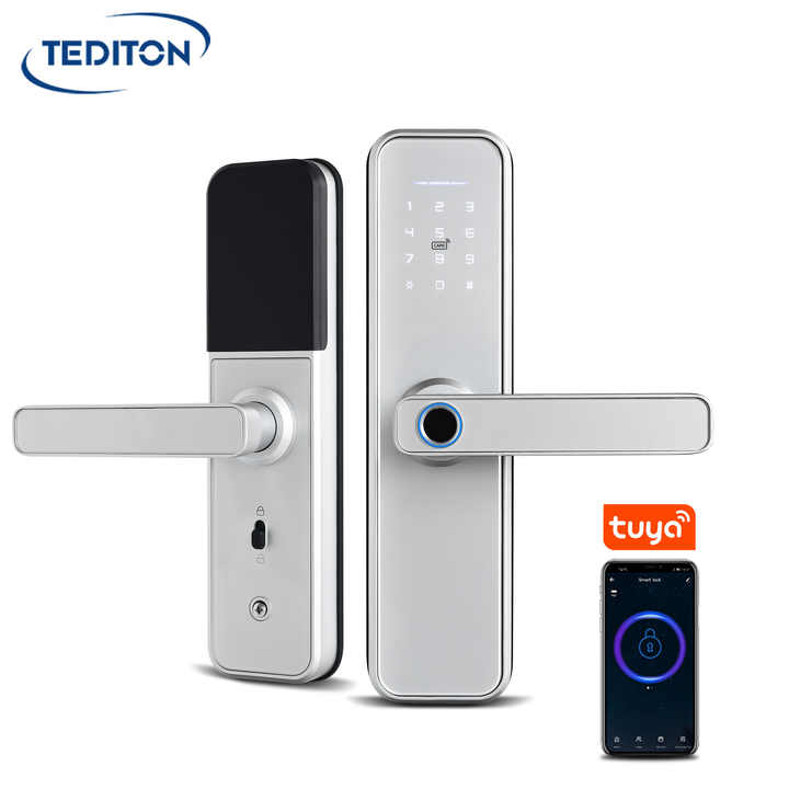 Waterproof Tuya WiFi App Smart Door Lock Biometric lock fingerprint door handle Digital Keyless ...