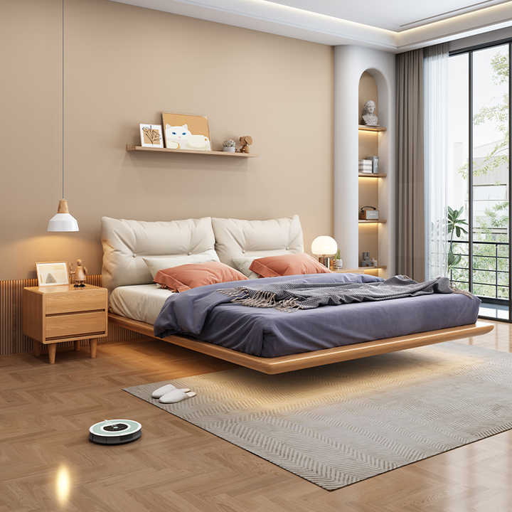 Custom Solid Wood Floating Platform Frame Queen King Size