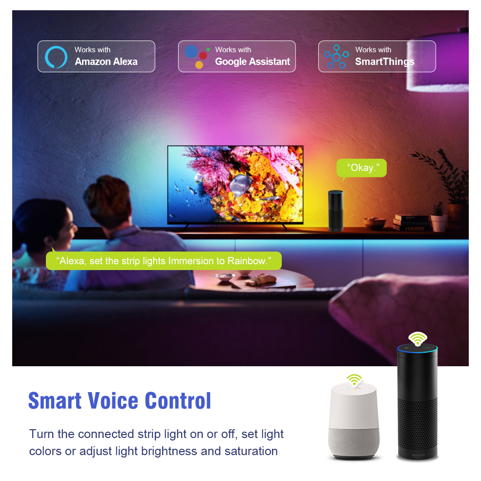 TV LED Backlight with HDMI Sync Box - RGBIC, WiFi, App & Voice Control