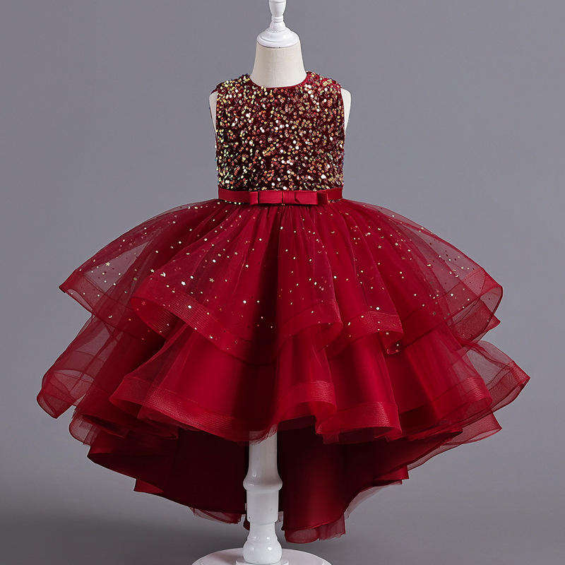 New Model Frock Design Flower Girl Dresses Wedding Kids Tulle Dress Red ...
