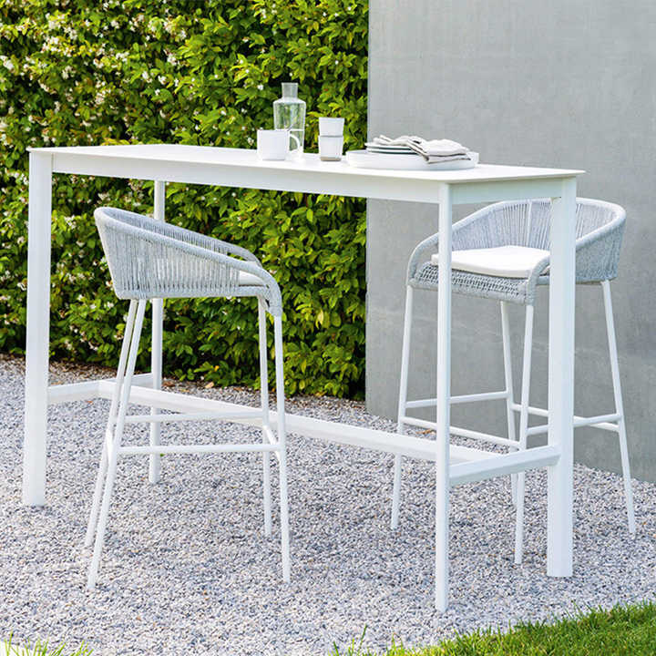 Outdoor Bistro Bar Furniture Woven Tape High Chair Garden Bar Stool ...