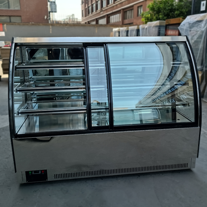 Curved Cake Chiller showcase Display Cabinet Front Sliding Door Cake ...