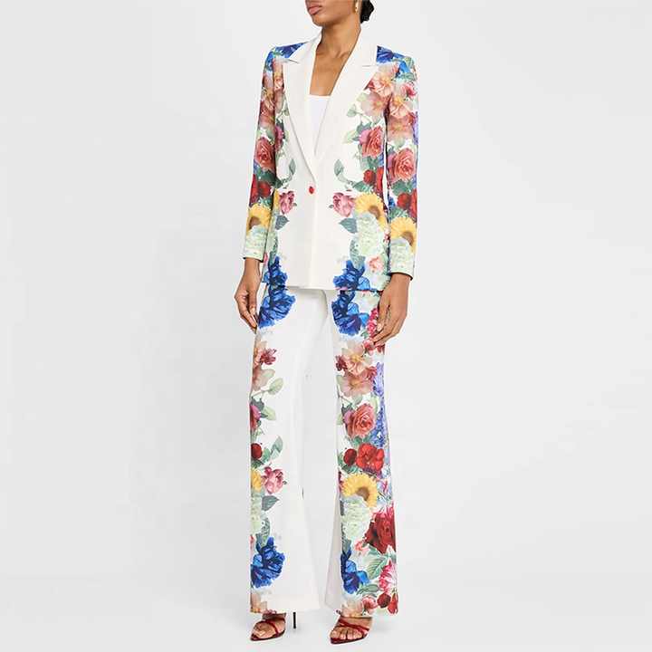 OUDINA Fashion Bright Digital Printing Suit for Women Casual Jacket Set ...