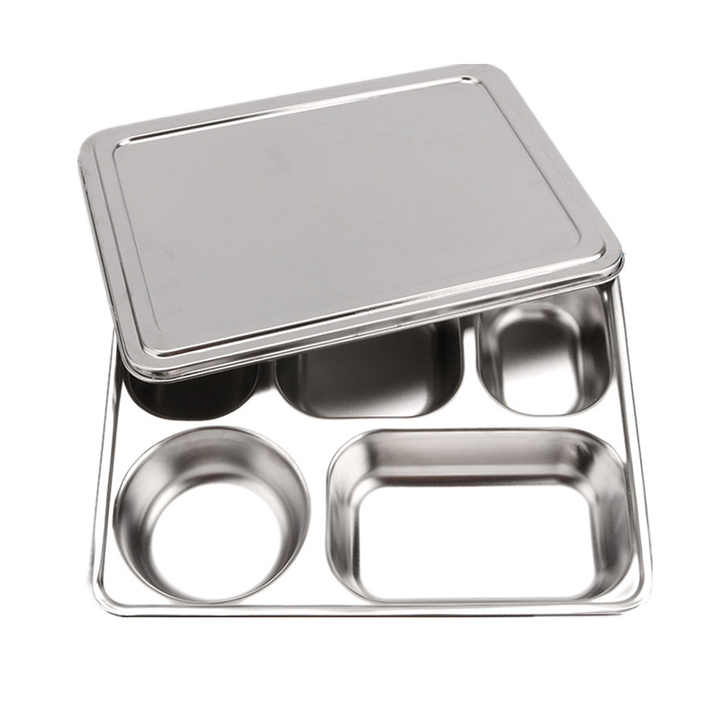 5 Compartment Divided Dinner Tray - Stainless Steel Lunch Box