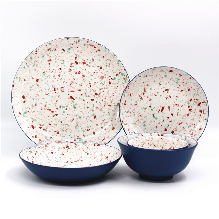 20 Pieces Color Glaze Pad Printing Ceramic Dinnerware Set