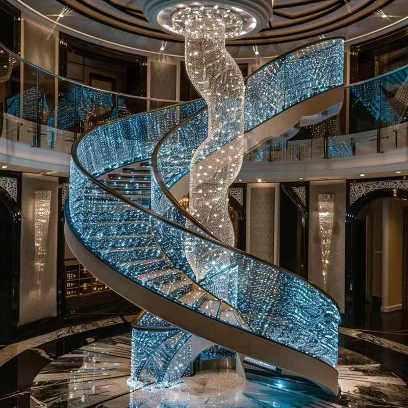 Modern Curved Staircase Curve Stainless Steel Frame Walnut Steps Stair ...