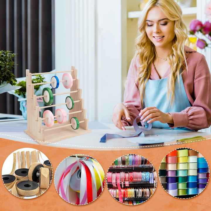 Wooden Ribbon Display Stand 6-Tier Easy Assembly Wire Spool Rack Sewing ...