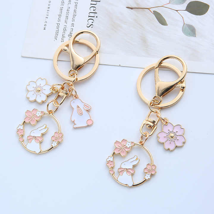 Hot Sale Cute Animal Pink Flower Cat Rabbit Keychain Fashion Metal ...