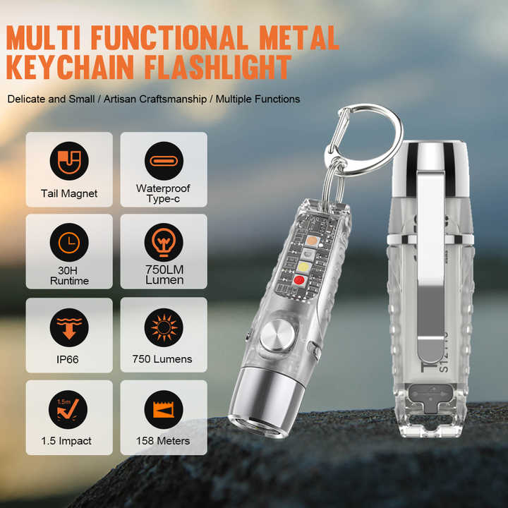 Asafee S12 Pro 750LM Rechargeable USB Keychain Flashlight IP66 ...