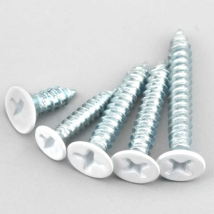 White Flat Head Screw Self Tapping Wood Screw White Painted Head Zinc ...