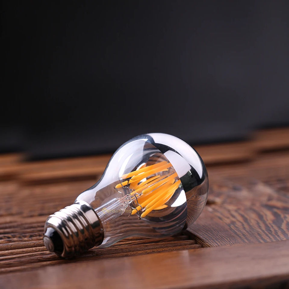 Dimmable A60 Half Silver LED Filament Bulb, Half Chrome Mirror Top ...