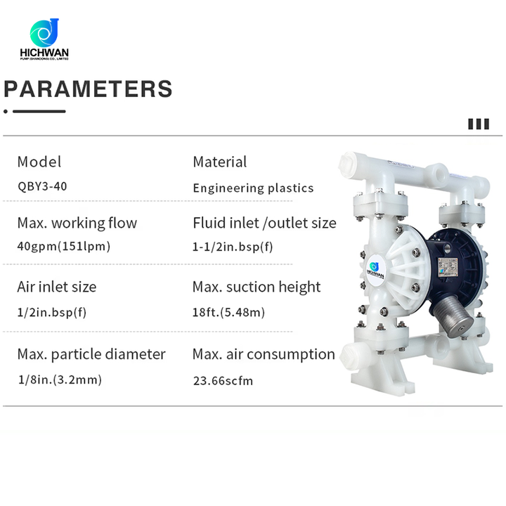 HICHWAN QBY3-40STFF Pneumatic Diaphragm Pump - High Efficiency