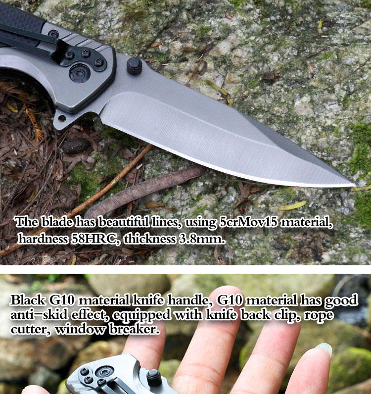 Browning FA18 Folding Pocket Knife 5CR13MOV Tactical Survival Hunting Knife G10 Handle Blade ...