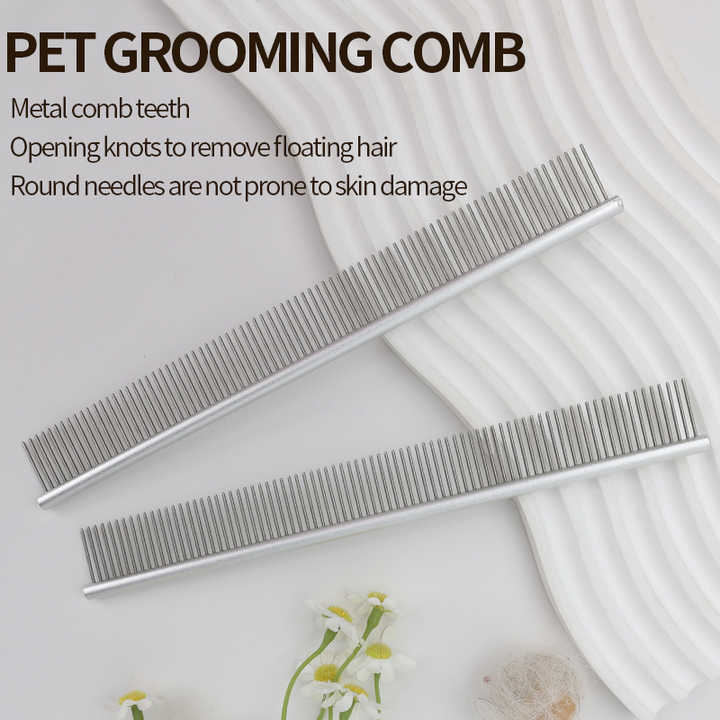 Custom Logo Pet Comb Stainless Steel Cat Puppy Straight Grooming Comb ...