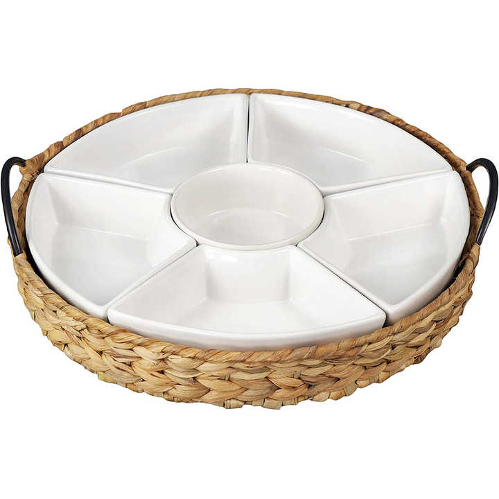 2024 Ceramic Serving Food Tray Divided Serving Platter Rattan Tray With ...