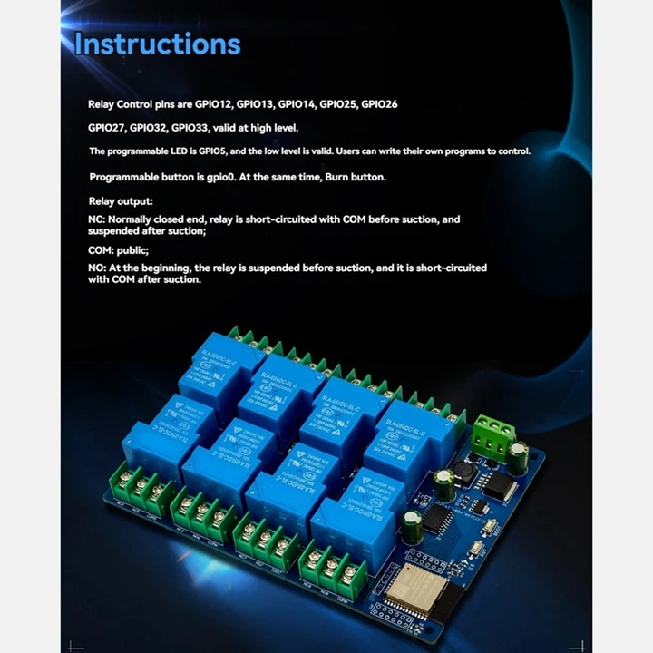 ESP32_Relay_30A 8 Channel Relay Module 30A DC7-28/5V WIFI BT Relay Module ESP32-WROOM ...