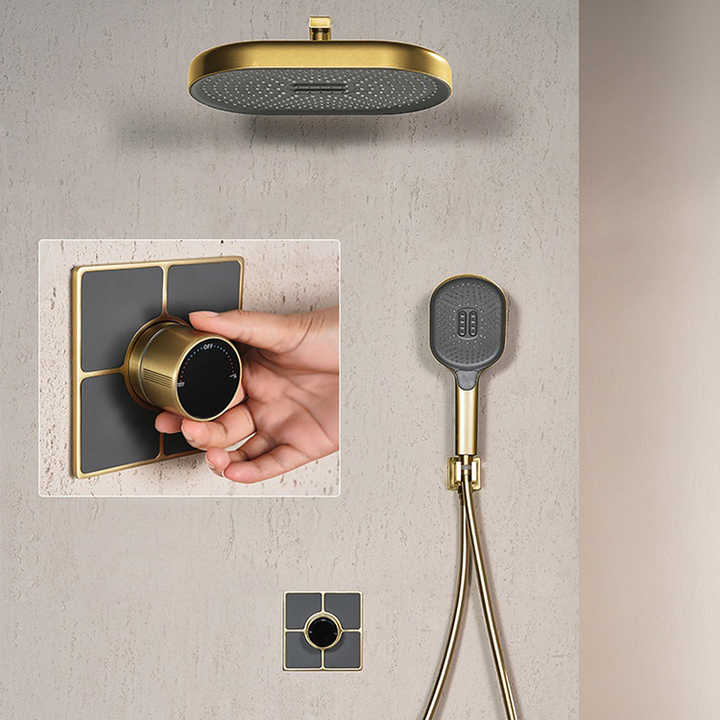 Hidden Concealed 2 Function Round Head Shower System Mixer Set for Bathroom