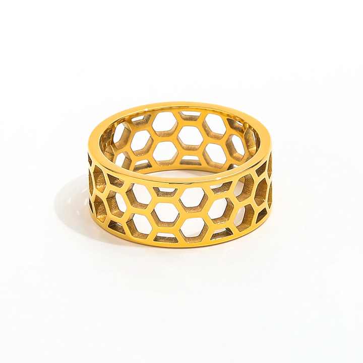 Non Tarnish & Waterproof Hollow Honeycomb Stainless Steel Band Ring for ...