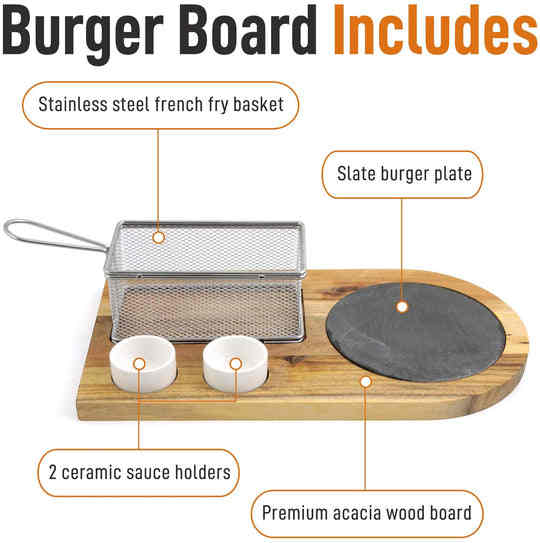 Acacia Wood Glory Burger Serving Tray Set with French Dry Burger Dishes ...