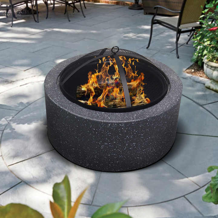 Round Woodfire Firepit Mgo Dark Grey Fire Bowl Outdoor Garden Heater ...