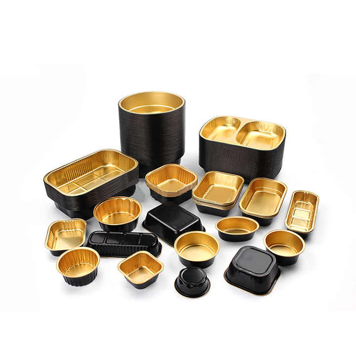 TIA Take Away Food Package Foil Containers Black Gold Color Smooth Wall ...