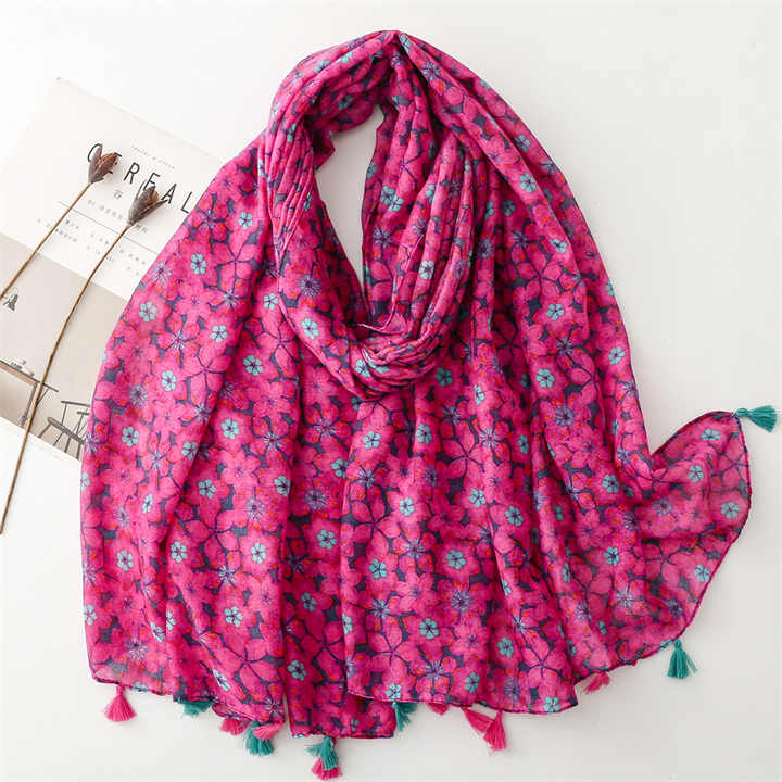 Visrover Headscarves - Elegant Rose Pink Florets Shawls