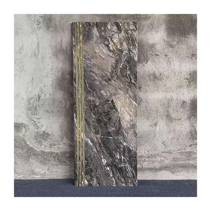 China Glossy Glazed Indoor Golden Line Marble Porcelain Tile for Stair ...