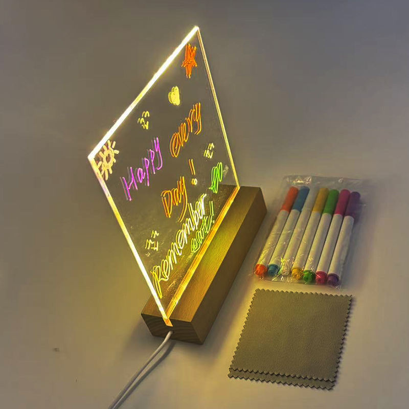 Creative LED Message Light 3D Night Light Wipeable Message Board Wooden ...