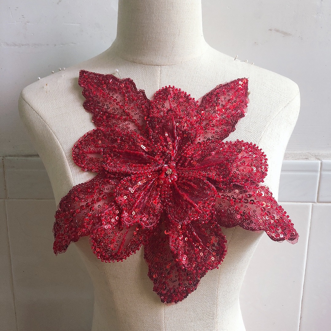 Multiple Layers 3D Floral Embroidered Lace Applique LT2769A